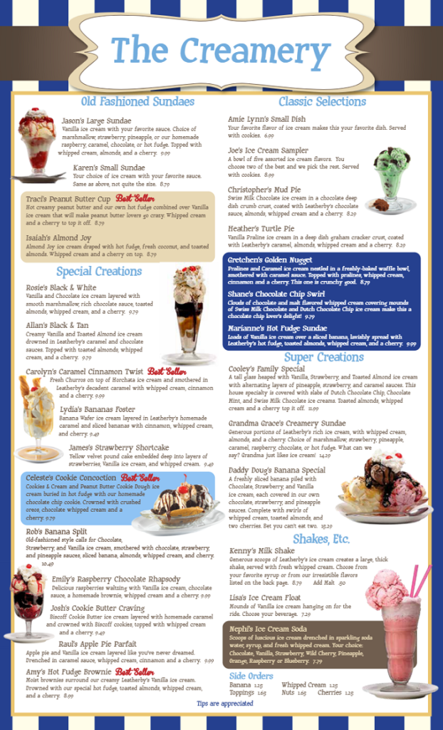 Menu | Leatherby's Family Creamery